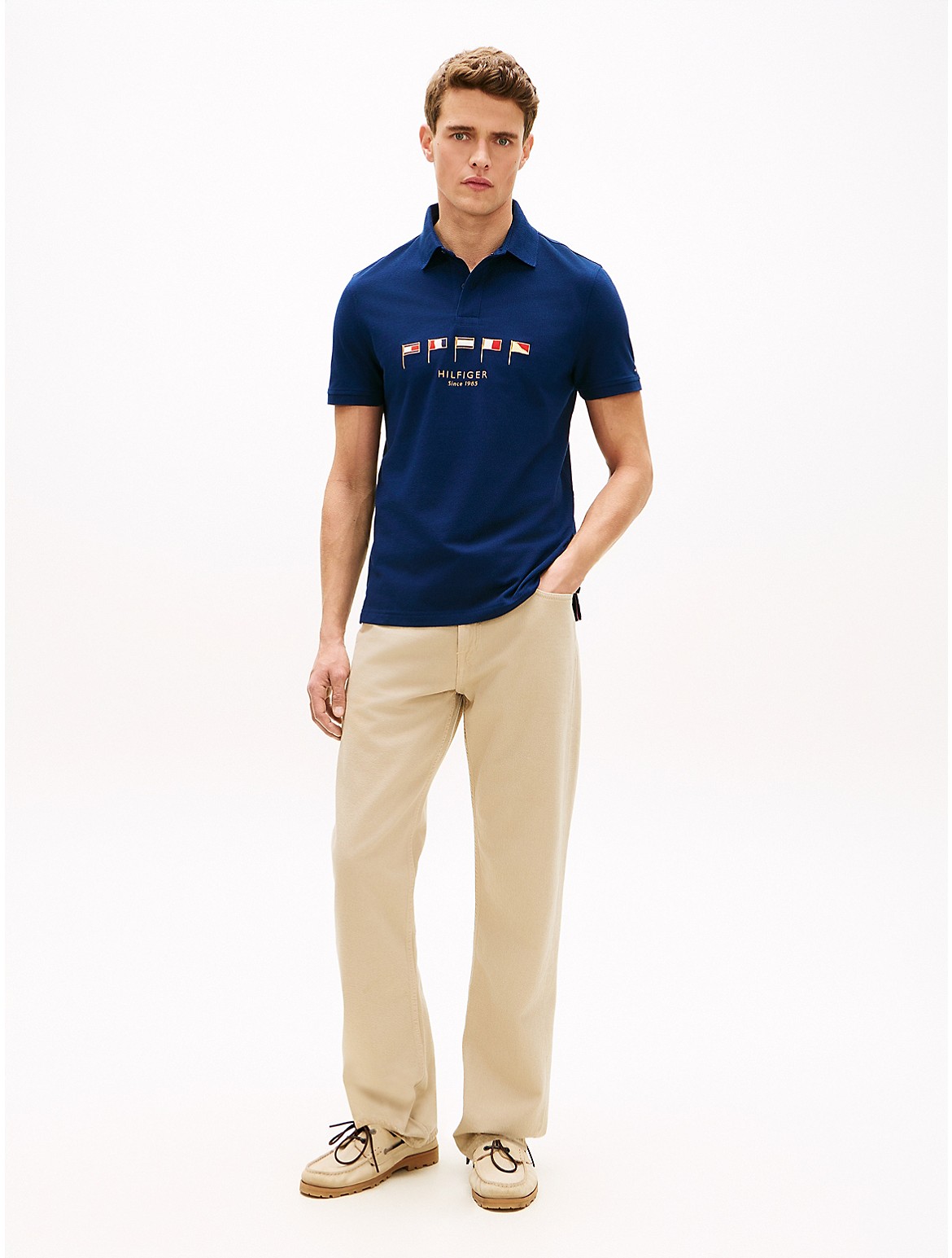 TOMMY HILFIGER men's regular fit nautical flag pique polo -